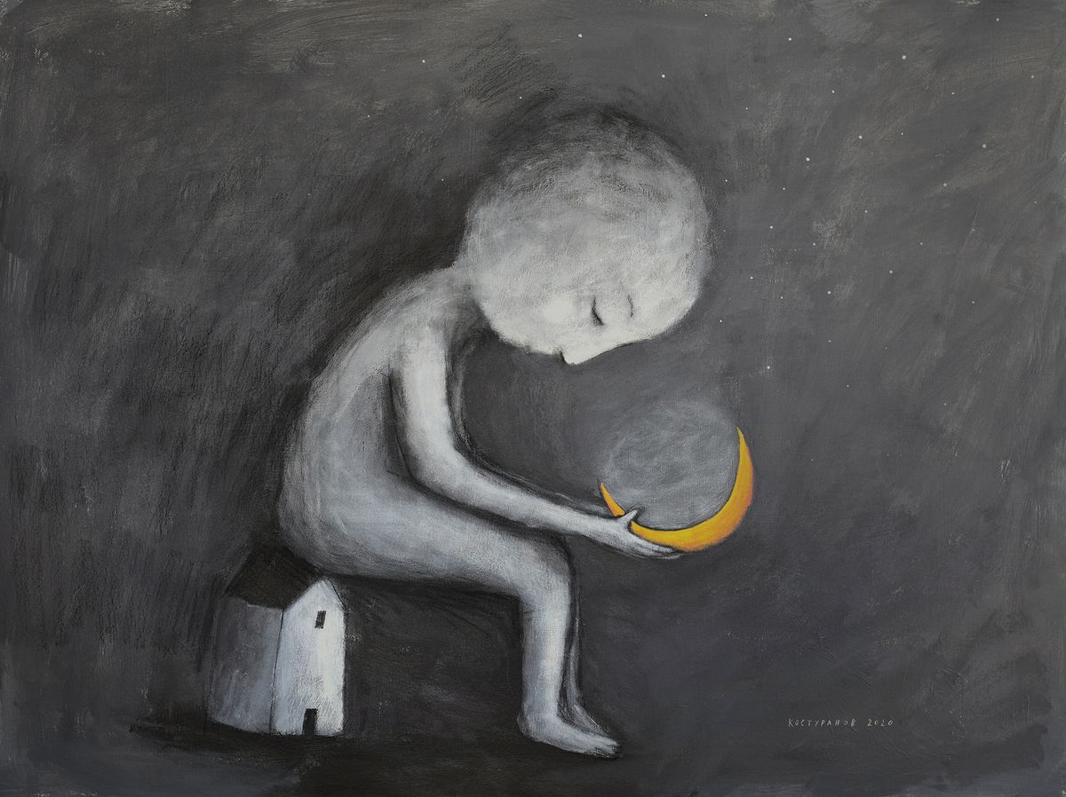 Man And The Moon Painting by Vane Kosturanov